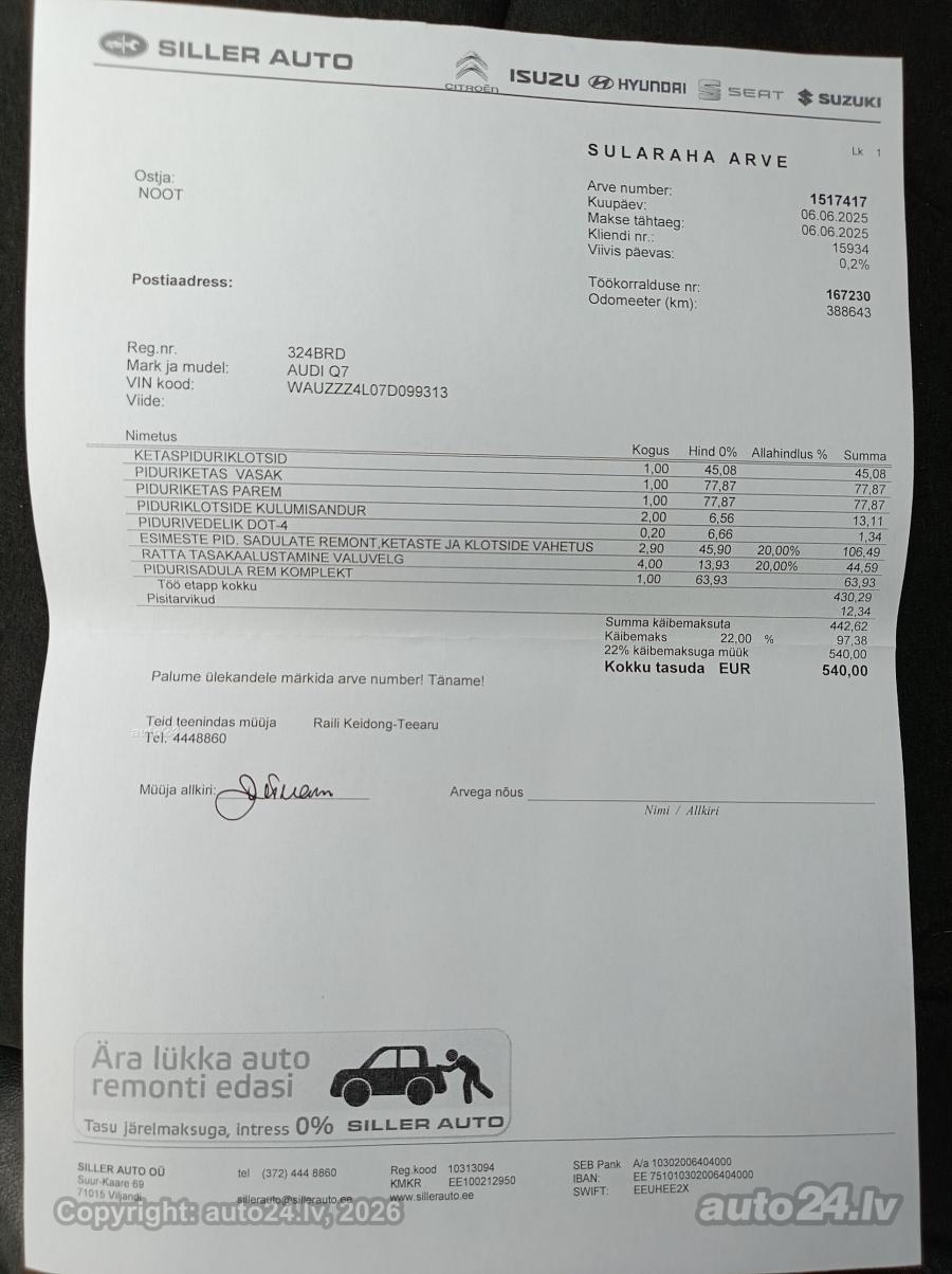 Черный Ауди Ку 7 2007 в Таллин, объемом двигателя 3.00 л и пробегом 413 тыс. км за 8500 €, фото 19 на AUTOMOTO.COM.LV