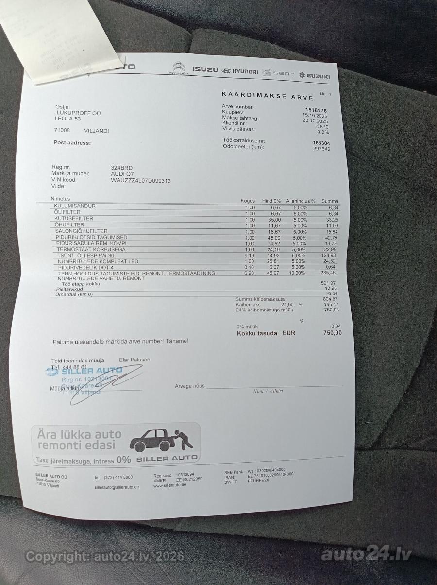 Черный Ауди Ку 7 2007 в Таллин, объемом двигателя 3.00 л и пробегом 413 тыс. км за 8500 €, фото 23 на AUTOMOTO.COM.LV