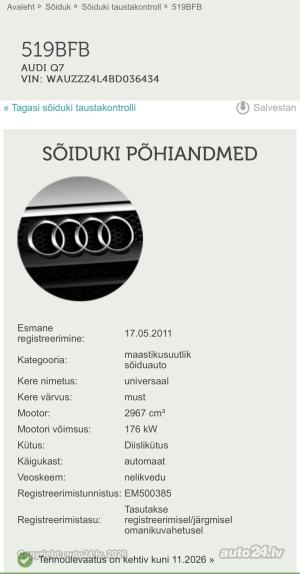 Melns Audi Q7 2011 Tartu, ar dzinēja tilpumu 3.00 L un nobraukumu 370 tūkst. km par 9990 €, foto 28 vietnē AUTOMOTO.COM.LV