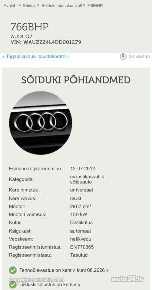 Melns Audi Q7 2012 Tartu, ar dzinēja tilpumu 3.00 L un nobraukumu 209 tūkst. km par 12999 €, foto 17 vietnē AUTOMOTO.COM.LV