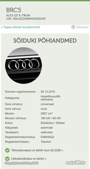 Black Audi Q7 2016 in Tartu, with an engine capacity of 3.00 L and mileage of 219 thousand km for 24990 €, photo 23 on AUTOMOTO.COM.LV