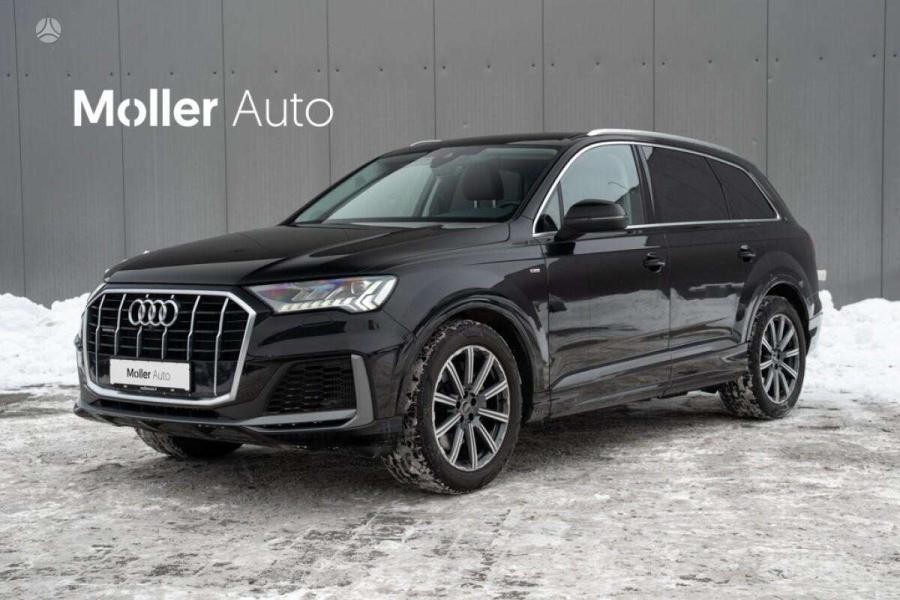Black Audi Q7 2023 in Vilnius, with an engine capacity of 3.00 L and mileage of 57 thousand km for 48400 €, photo 1 on AUTOMOTO.COM.LV
