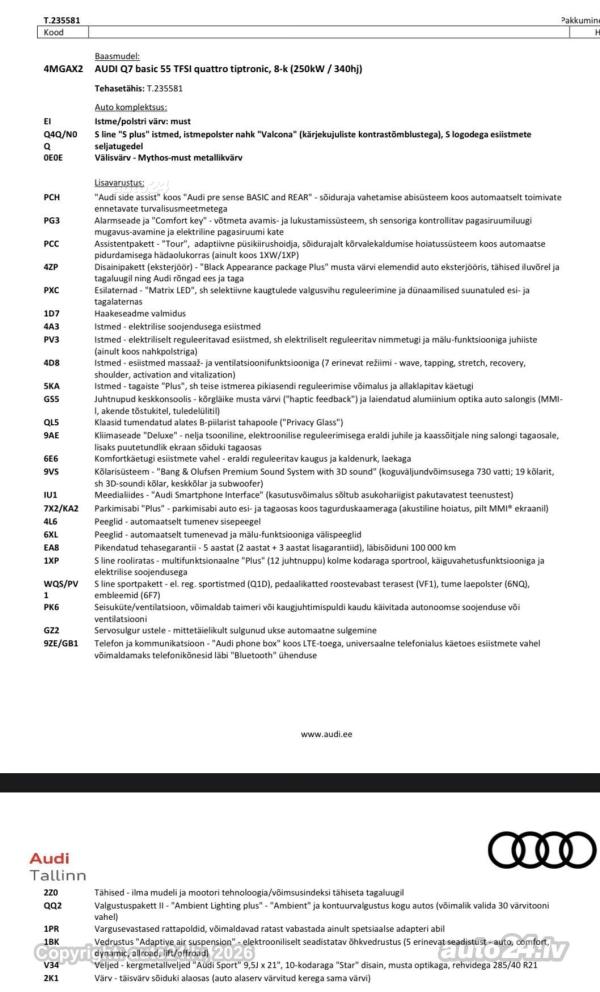 Черный Ауди Ку 7 2023 в Таллин, объемом двигателя 3.00 л и пробегом 49 тыс. км за 61500 €, фото 8 на AUTOMOTO.COM.LV