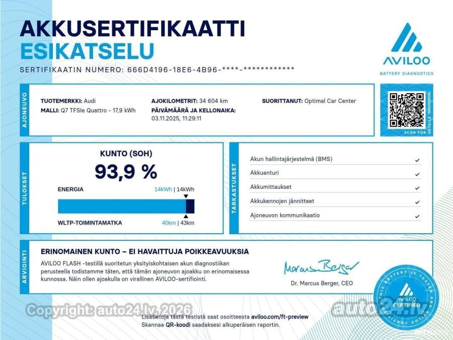 Zils Audi Q7 2021 Pērnava, ar dzinēja tilpumu 3.00 L un nobraukumu 43 tūkst. km par 43900 €, foto 18 vietnē AUTOMOTO.COM.LV