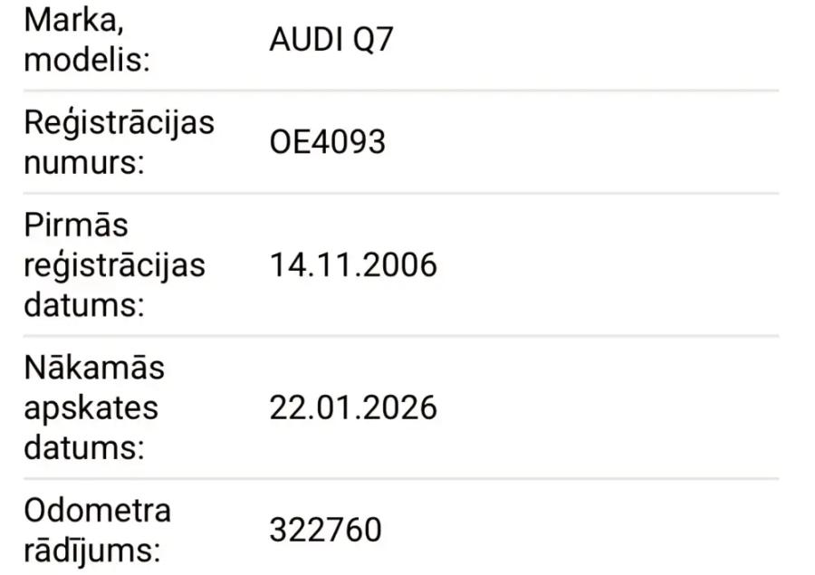 Grey Audi Q7 2006 in Riga, with an engine capacity of 3.00 L and mileage of 325 thousand km for 5990 €, photo 32 on AUTOMOTO.COM.LV
