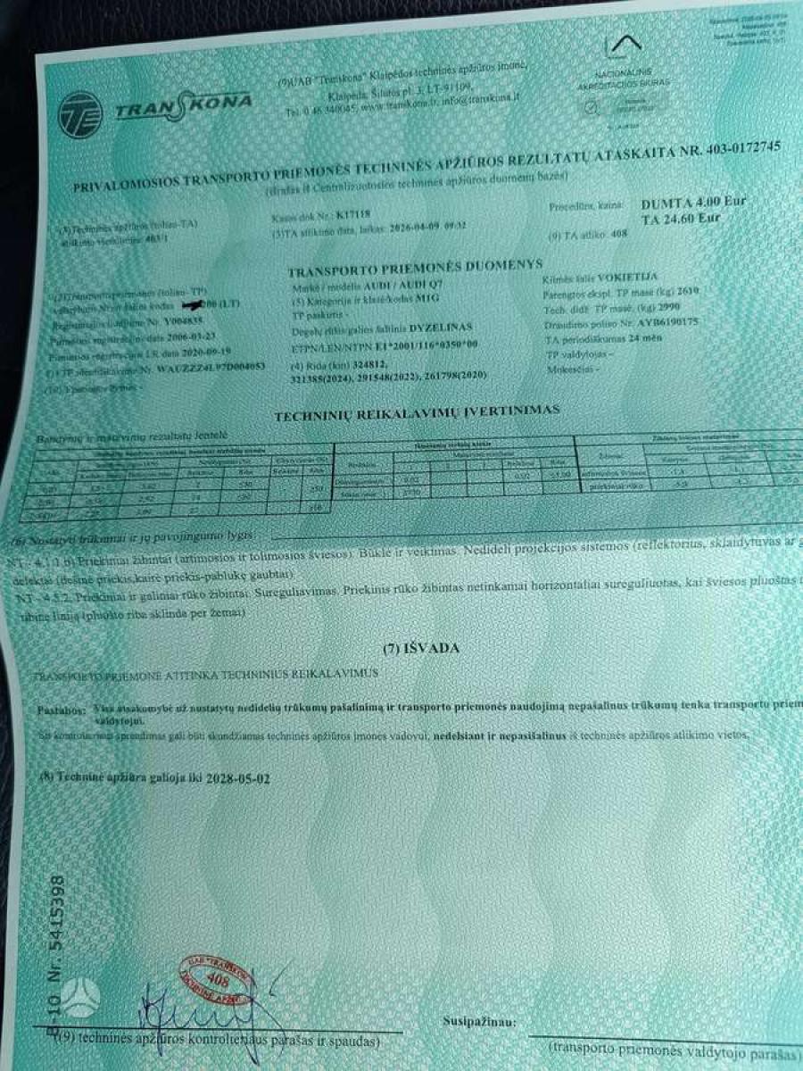 Серый Ауди Ку 7 2006 в Шилале, объемом двигателя 2.97 л и пробегом 328 тыс. км за 4650 €, фото 15 на AUTOMOTO.COM.LV