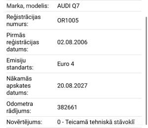 Grey Audi Q7 2006 in Riga, with an engine capacity of 3.00 L and mileage of 383 thousand km for 5690 €, photo 33 on AUTOMOTO.COM.LV