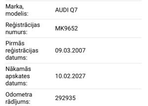 Grey Audi Q7 2007 in Riga, with an engine capacity of 3.00 L and mileage of 293 thousand km for 5990 €, photo 36 on AUTOMOTO.COM.LV