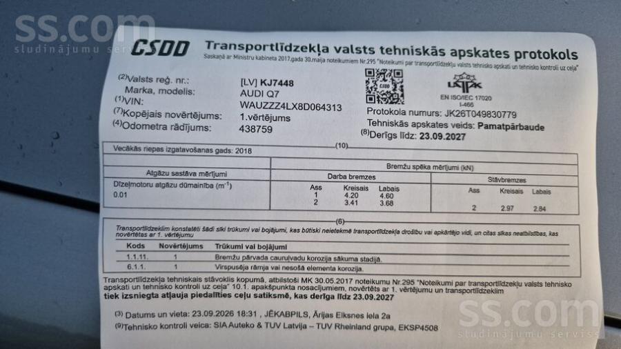 Pelēks Audi Q7 2008 Jēkabpils, ar dzinēja tilpumu 3.00 L un nobraukumu 439 tūkst. km par 4300 €, foto 16 vietnē AUTOMOTO.COM.LV