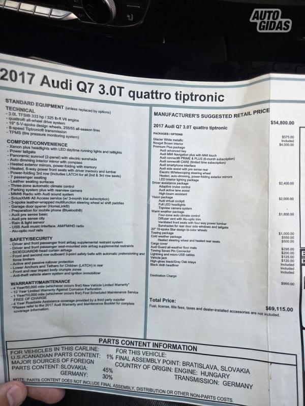 Ауди Ку 7 2017 в Вильнюс на AUTOMOTO.COM.LV Белый Ауди Ку 7 2017 в Вильнюс, объемом двигателя 3.00 л и пробегом 230 тыс. км за 10900 €, фото 10 на AUTOMOTO.COM.LV