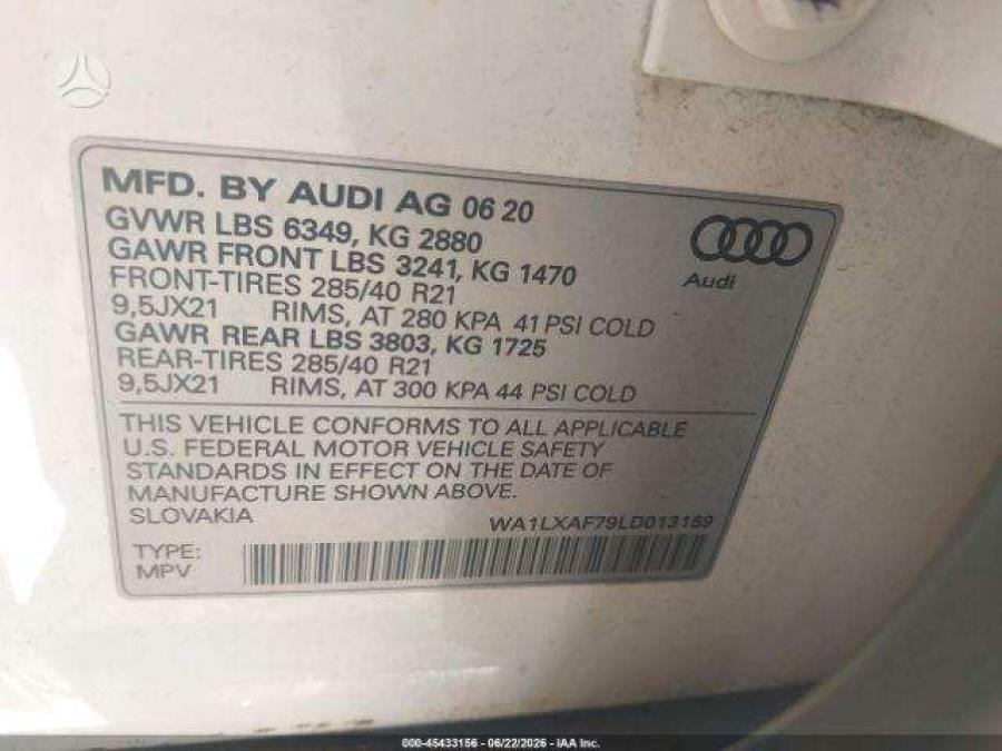 Balts Audi Q7 2020 Klaipėda, ar dzinēja tilpumu 0.00 L un nobraukumu 66 tūkst. km par 15000 €, foto 10 vietnē AUTOMOTO.COM.LV