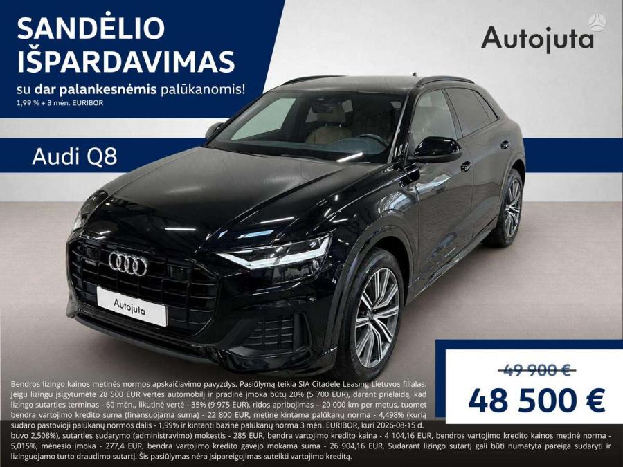 Black Audi Q8 2021 in Kaunas, with an engine capacity of 2.97 L and mileage of 119 thousand km for 48500 €, photo 1 on AUTOMOTO.COM.LV