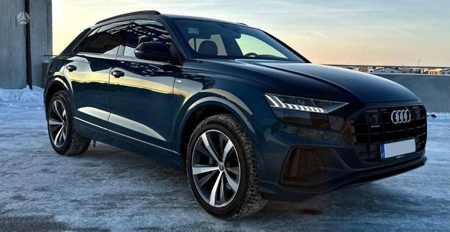 Blue Audi Q8 2019 in Vilnius, with an engine capacity of 2.97 L and mileage of 162 thousand km for 43990 €, photo 1 on AUTOMOTO.COM.LV
