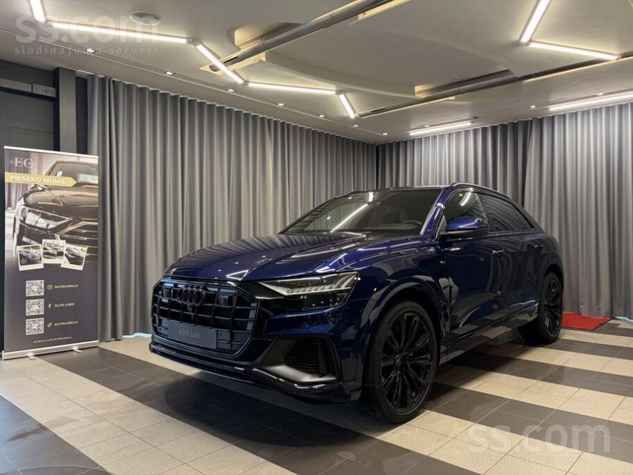 Blue Audi Q8 2022 in Riga, with an engine capacity of 3.00 L and mileage of 107 thousand km for 58900 €, photo 1 on AUTOMOTO.COM.LV