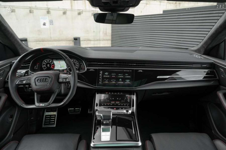 Melns Audi RS Q8 2021 Viļņa, ar dzinēja tilpumu 4.00 L un nobraukumu 54 tūkst. km par 92500 €, foto 20 vietnē AUTOMOTO.COM.LV
