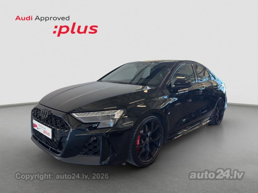 Black Audi RS3 2025 in Tallinn, with an engine capacity of 2.50 L and mileage of 5 thousand km for 67000 €, photo 1 on AUTOMOTO.COM.LV