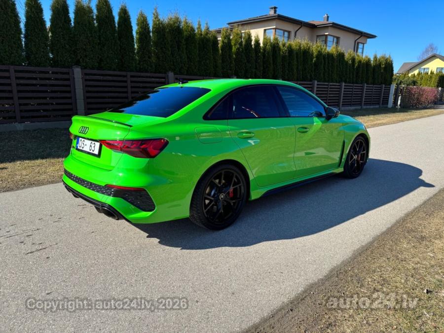 Green Audi RS3 2024 in Riga, with an engine capacity of 2.50 L and mileage of 50 thousand km for 56700 €, photo 5 on AUTOMOTO.COM.LV