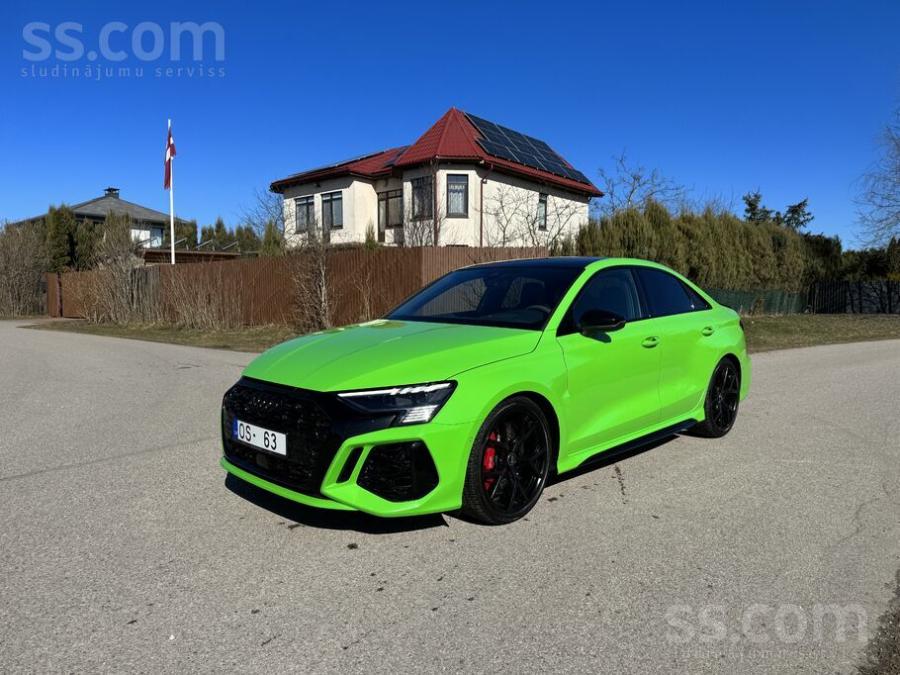 Green Audi RS3 2024 in Riga, with an engine capacity of 2.50 L and mileage of 53 thousand km for 51300 €, photo 1 on AUTOMOTO.COM.LV