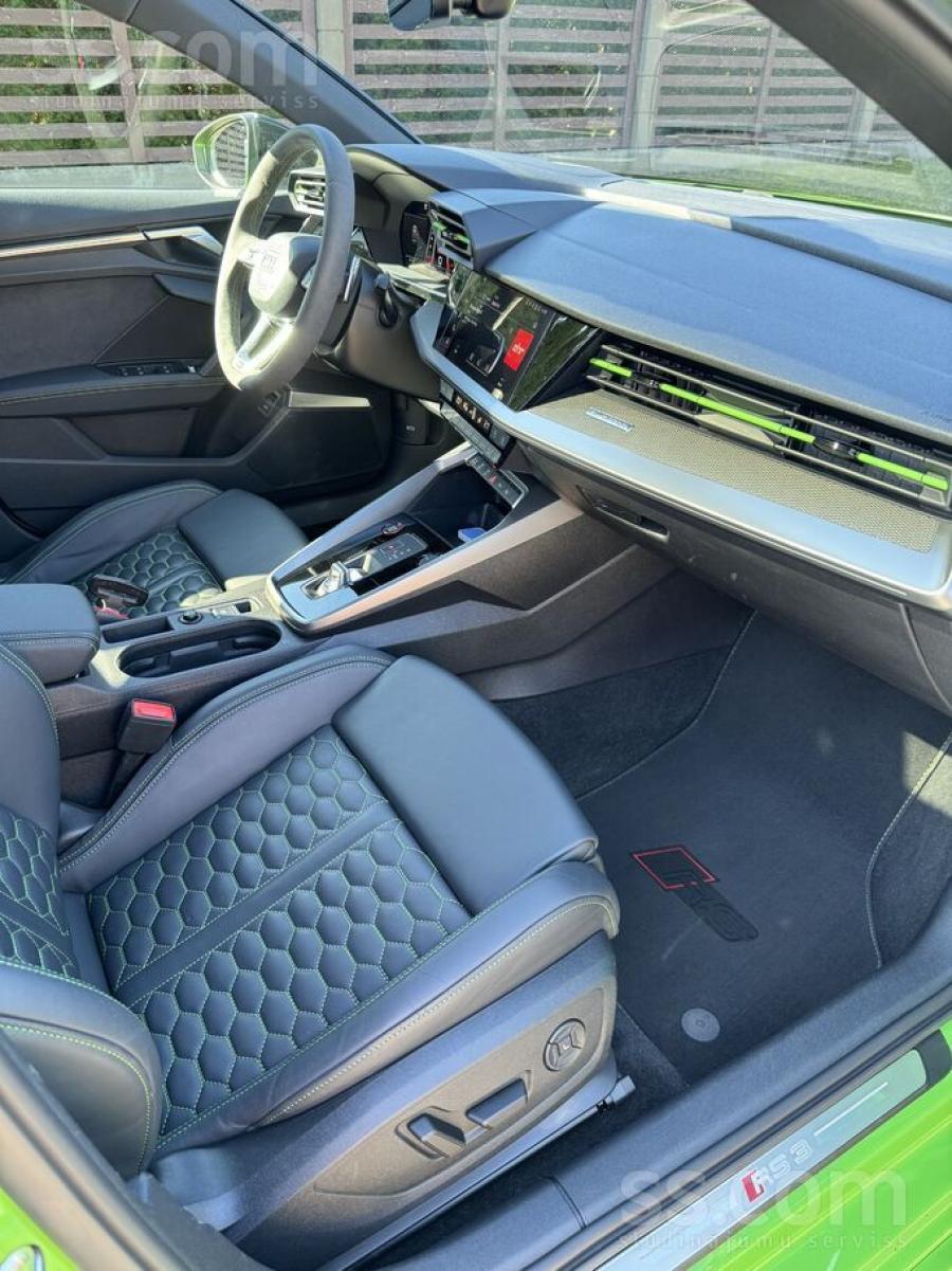 Green Audi RS3 2024 in Riga, with an engine capacity of 2.50 L and mileage of 53 thousand km for 51300 €, photo 13 on AUTOMOTO.COM.LV