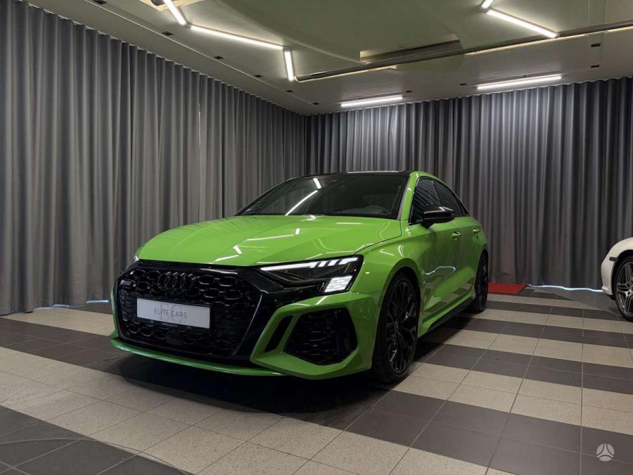 Green Audi RS3 2024 in Riga, with an engine capacity of 2.48 L and mileage of 59 thousand km for 51300 €, photo 1 on AUTOMOTO.COM.LV