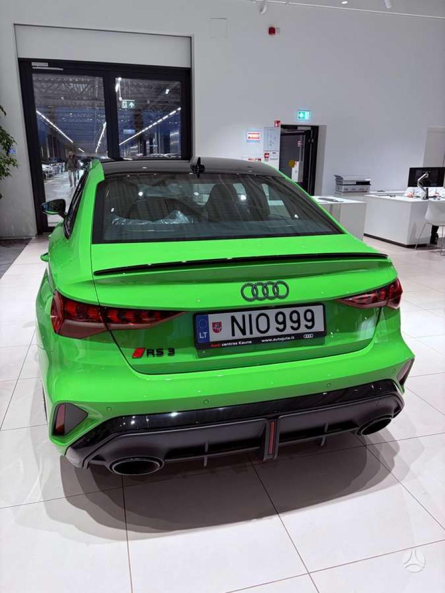 Green Audi RS3 2025 in Vilnius, with an engine capacity of 2.48 L and mileage of 5 thousand km for 64999 €, photo 2 on AUTOMOTO.COM.LV