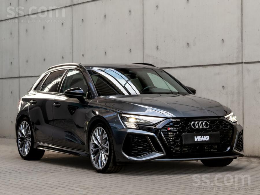 Grey Audi RS3 2024 in Riga, with an engine capacity of 2.50 L and mileage of 34 thousand km for 46900 €, photo 1 on AUTOMOTO.COM.LV