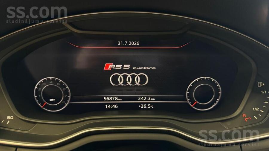 Grey Audi RS5 2017 in Riga, with an engine capacity of 2.90 L and mileage of 57 thousand km for 49000 €, photo 13 on AUTOMOTO.COM.LV