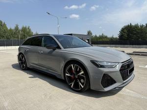 Grey Audi RS6 2023 in Vilnius, with an engine capacity of 4.00 L and mileage of 36 thousand km for 92900 €, photo  on AUTOMOTO.COM.LV