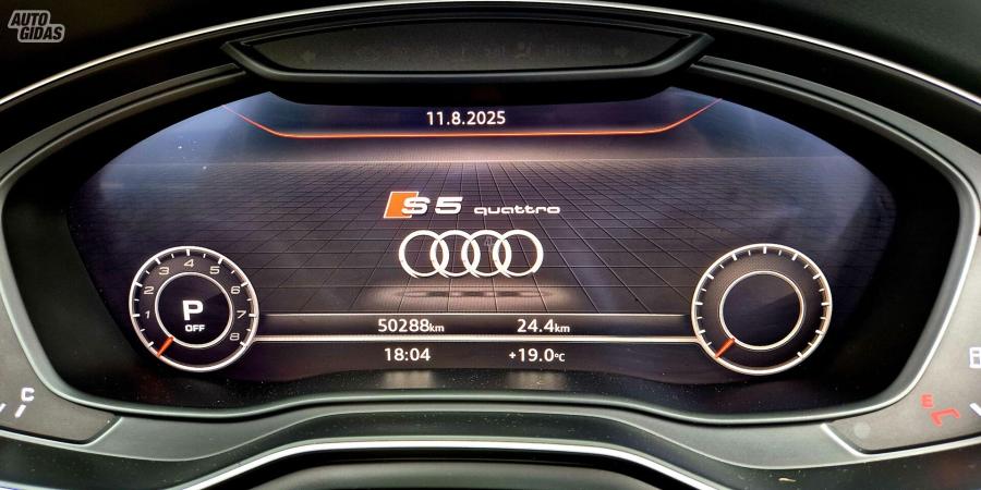 Black Audi S5 2018 in Kretinga, with an engine capacity of 3.00 L and mileage of 50 thousand km for 26499 €, photo 19 on AUTOMOTO.COM.LV