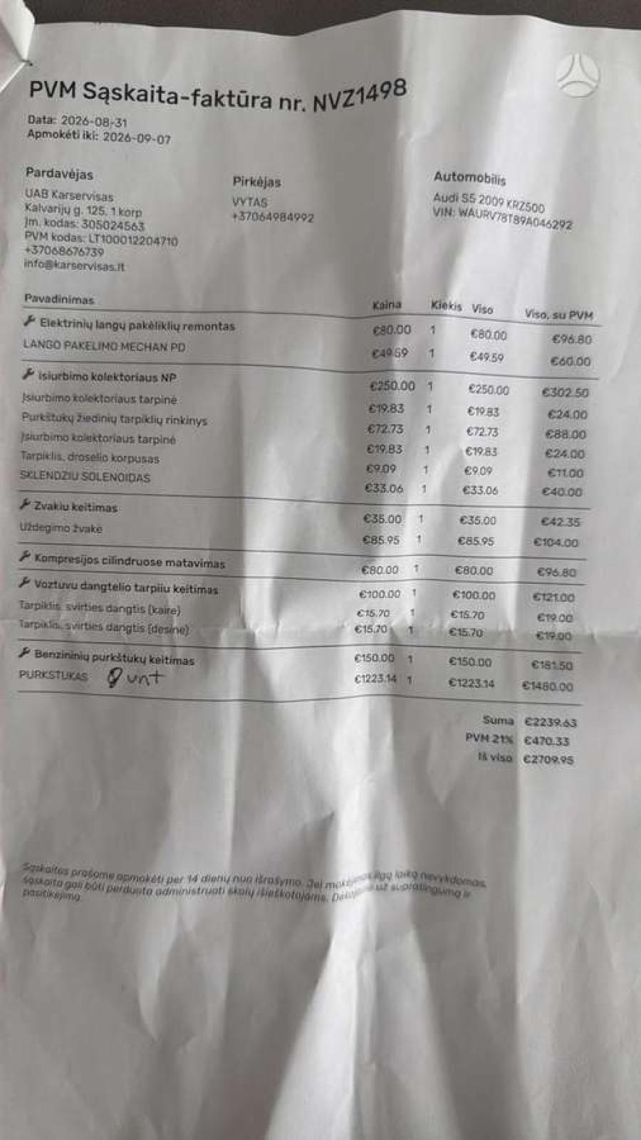 Черный Ауди С5 2009 в Вильнюс, объемом двигателя 4.16 л и пробегом 318 тыс. км за 9500 €, фото 19 на AUTOMOTO.COM.LV