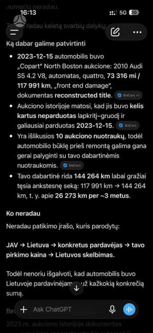Pelēks Audi S5 2010 Klaipėda, ar dzinēja tilpumu 4.16 L un nobraukumu 145 tūkst. km par 11000 €, foto 19 vietnē AUTOMOTO.COM.LV