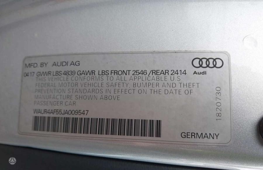 Grey Audi S5 2018 in Vilnius, with an engine capacity of 3.00 L and mileage of 305 thousand km for 11700 €, photo 22 on AUTOMOTO.COM.LV