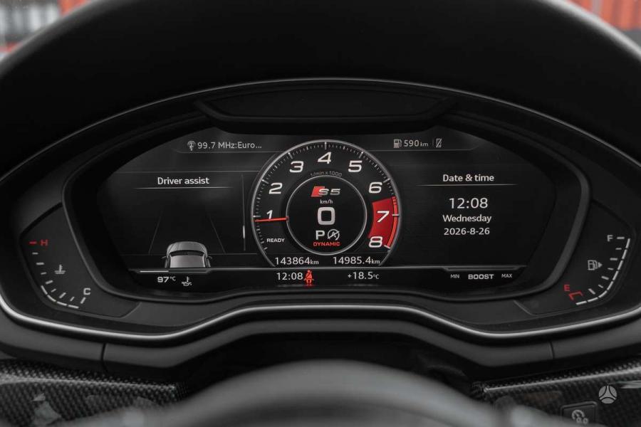Grey Audi S5 2018 in Vilnius, with an engine capacity of 3.00 L and mileage of 144 thousand km for 23850 €, photo 26 on AUTOMOTO.COM.LV