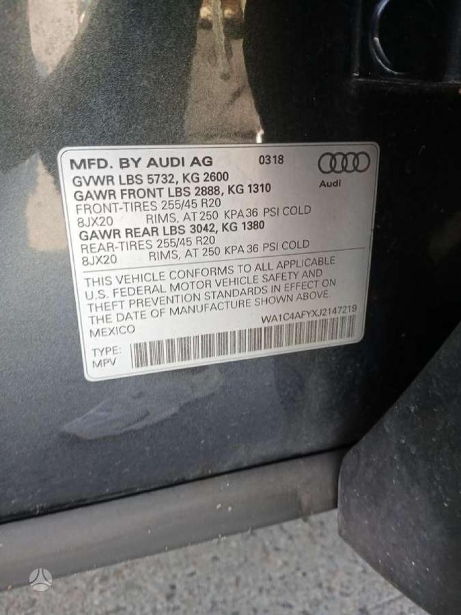 Grey Audi SQ5 2018 in Ukmerge, with an engine capacity of 3.00 L and mileage of 212 thousand km for 12500 €, photo 29 on AUTOMOTO.COM.LV