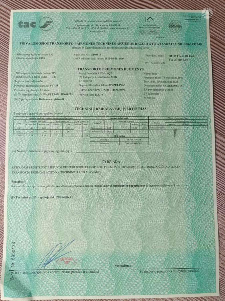 Синий Ауди SQ7 2018 в Каунас, объемом двигателя 3.96 л и пробегом 213 тыс. км за 24900 €, фото 41 на AUTOMOTO.COM.LV