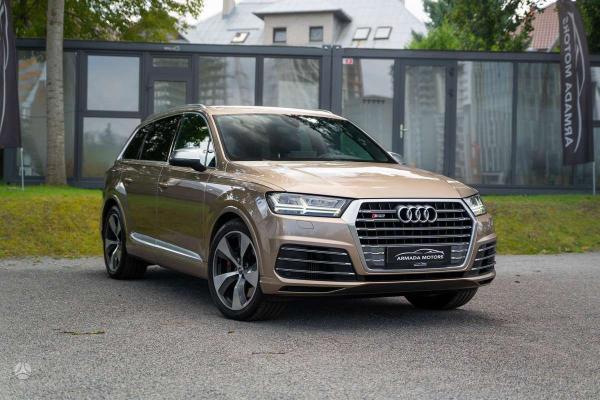 Yellow Audi SQ7 2017 in Vilnius, with an engine capacity of 3.96 L and mileage of 188 thousand km for 26900 €, photo 1 on AUTOMOTO.COM.LV