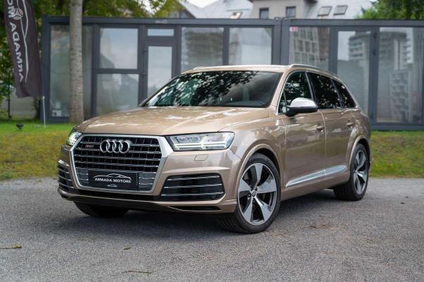 Yellow Audi SQ7 2017 in Vilnius, with an engine capacity of 3.96 L and mileage of 188 thousand km for 26900 €, photo 8 on AUTOMOTO.COM.LV
