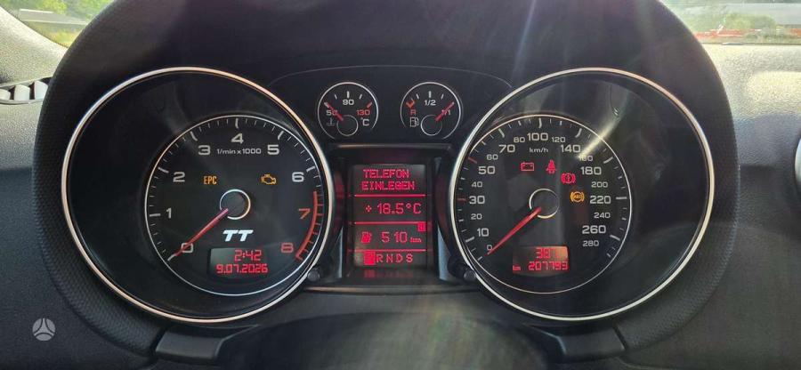Black Audi TT 2008 in Vilnius, with an engine capacity of 1.98 L and mileage of 208 thousand km for 9900 €, photo 10 on AUTOMOTO.COM.LV