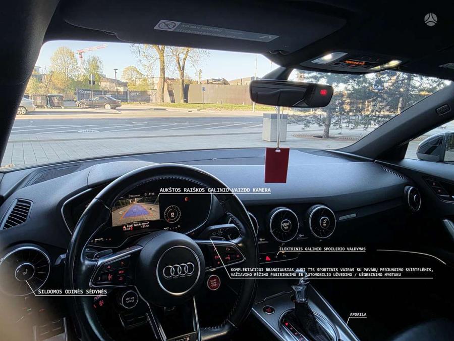 Black Audi TT 2016 in Vilnius, with an engine capacity of 2.00 L and mileage of 129 thousand km for 21900 €, photo 13 on AUTOMOTO.COM.LV