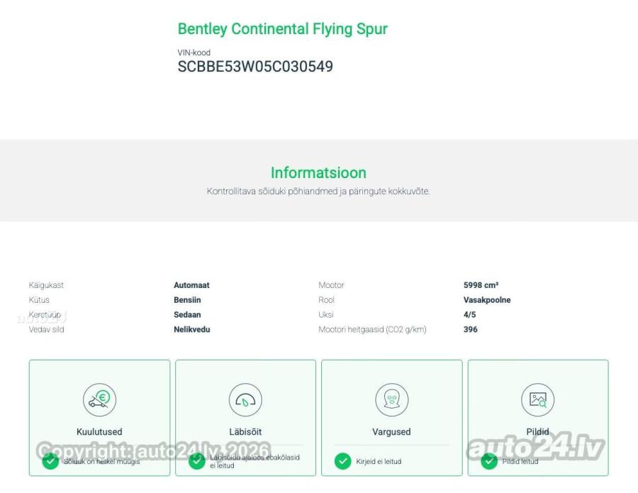 Black Bentley Continental 2005 in Tallinn, with an engine capacity of 6.00 L and mileage of 180 thousand km for 24495 €, photo 29 on AUTOMOTO.COM.LV