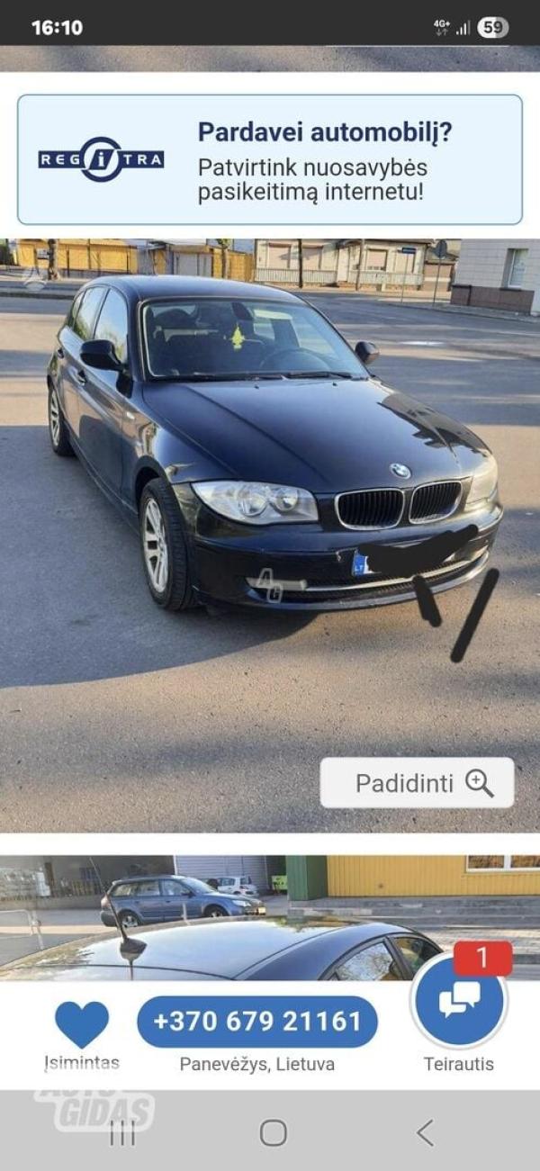 BMW 116 2010 in Panevezys, with an engine capacity of 2.00 L and mileage of 299 thousand km for 2600 €, photo 10 on AUTOMOTO.COM.LV