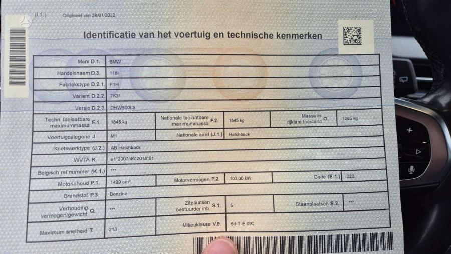 Черный БМВ 118 2019 в Расейняй, объемом двигателя 1.50 л и пробегом 230 тыс. км за 10500 €, фото 18 на AUTOMOTO.COM.LV