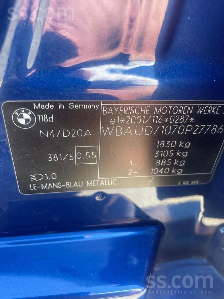Zils BMW 118 2008 Rīga, ar dzinēja tilpumu 2.00 L un nobraukumu 316 tūkst. km par 3790 €, foto 32 vietnē AUTOMOTO.COM.LV