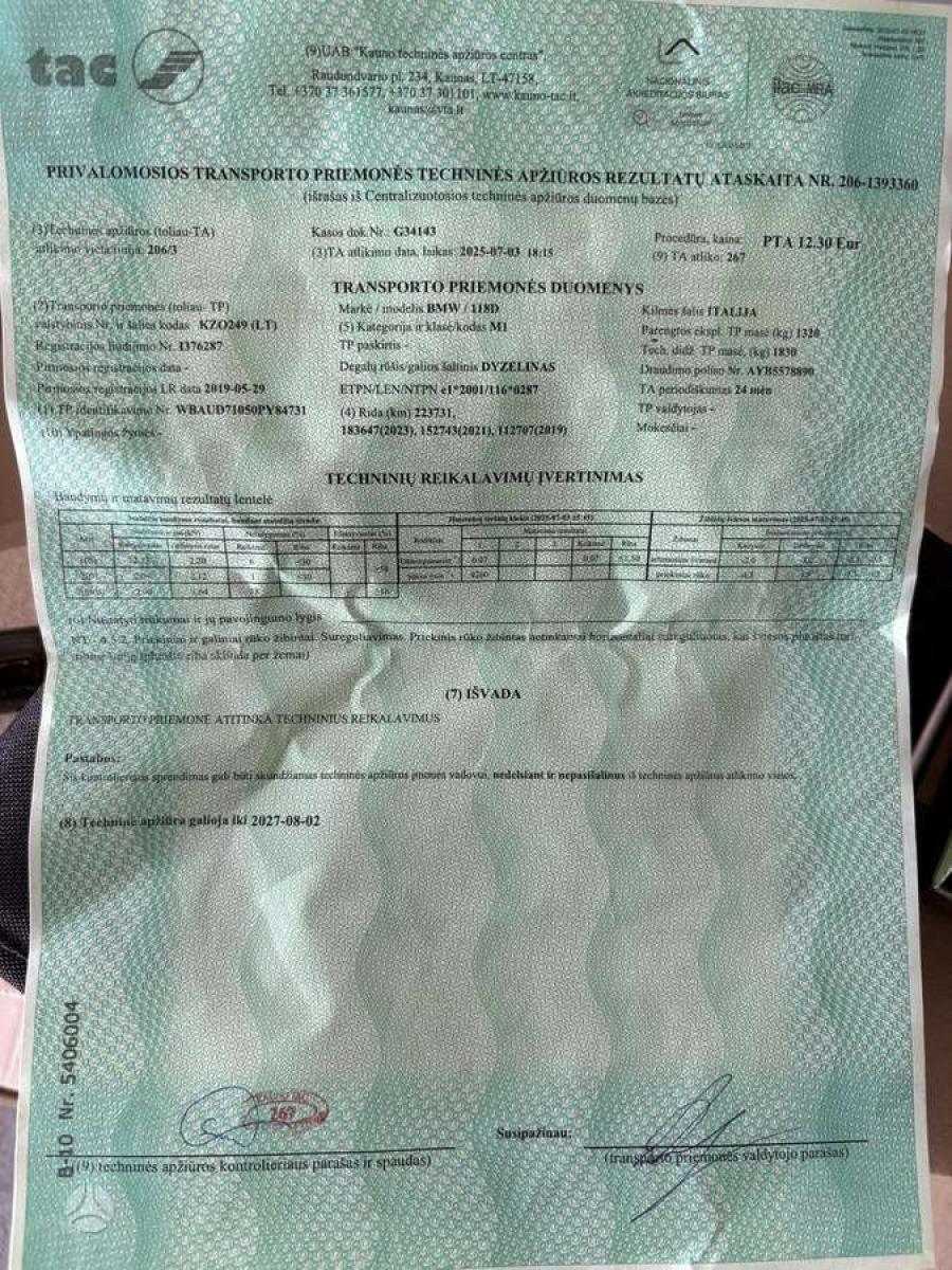 Grey BMW 118 2007 in Kaunas, with an engine capacity of 2.00 L and mileage of 246 thousand km for 2700 €, photo 19 on AUTOMOTO.COM.LV