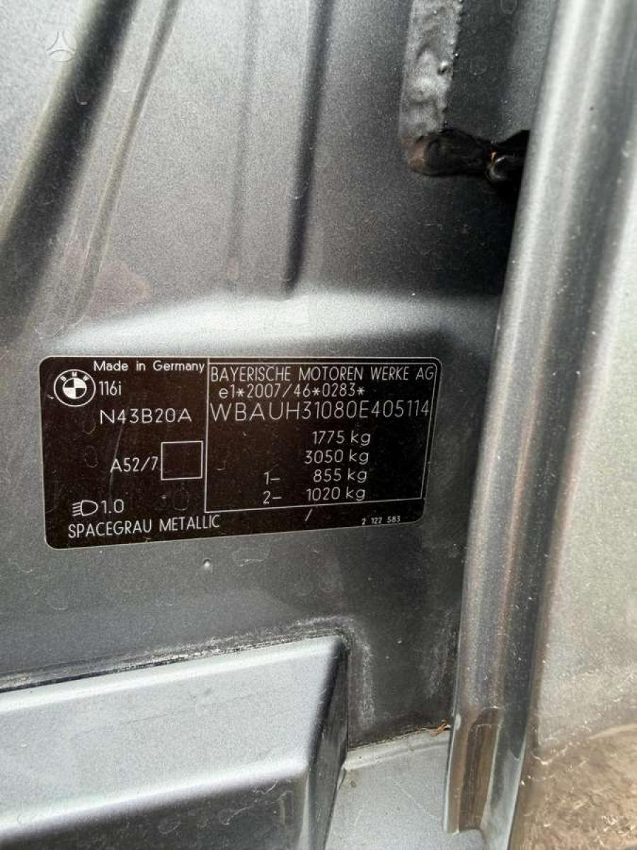 Grey BMW 118 2009 in Kaunas, with an engine capacity of 2.00 L and mileage of 127 thousand km for 3500 €, photo 18 on AUTOMOTO.COM.LV