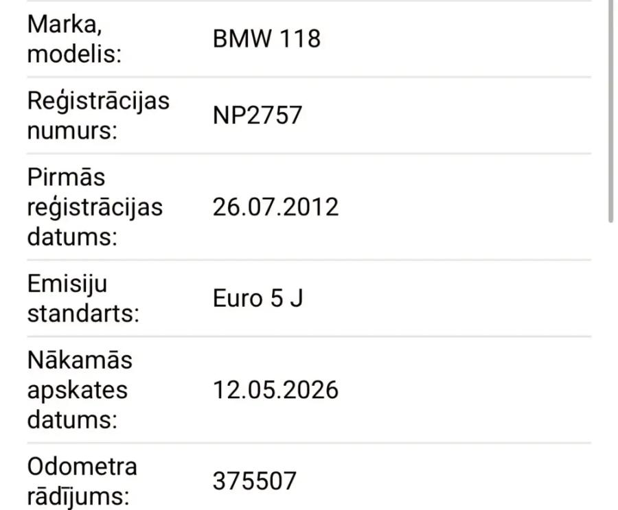 Pelēks BMW 118 2012 Rīga, ar dzinēja tilpumu 2.00 L un nobraukumu 376 tūkst. km par 4490 €, foto 24 vietnē AUTOMOTO.COM.LV