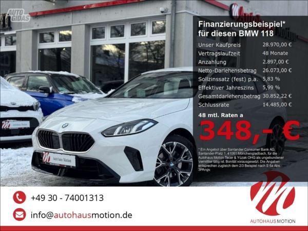 White BMW 118 2024 in Kaunas, with an engine capacity of 2.00 L and mileage of 55 thousand km for 31639 €, photo 1 on AUTOMOTO.COM.LV