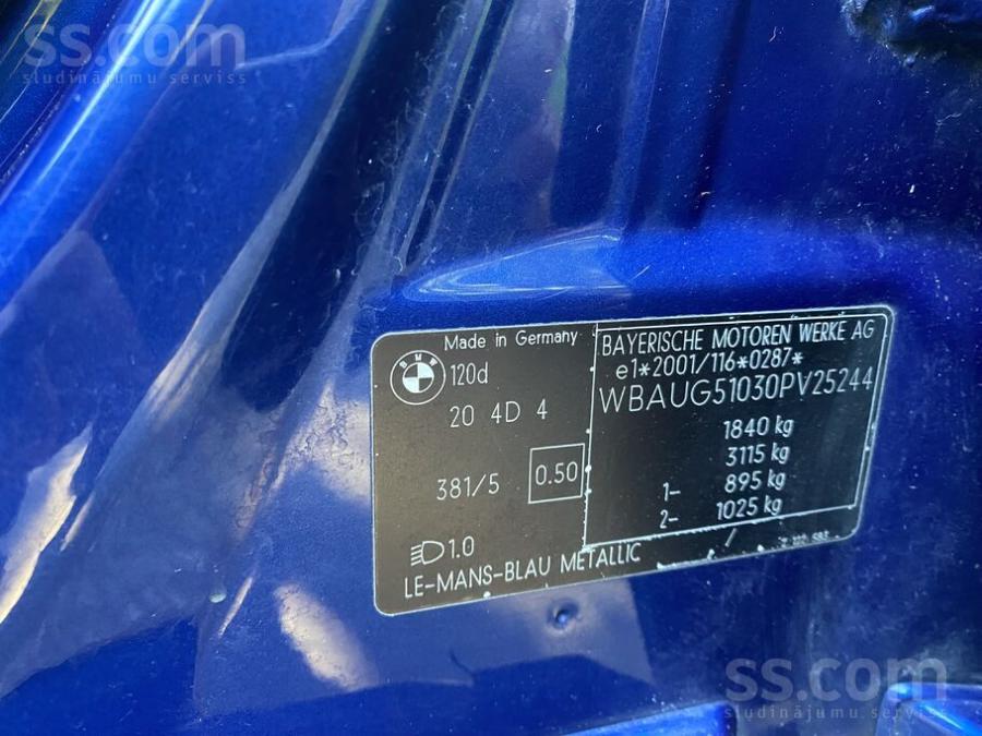 Blue BMW 120 2005 in Riga, with an engine capacity of 2.00 L and mileage of 340 thousand km for 3850 €, photo 21 on AUTOMOTO.COM.LV