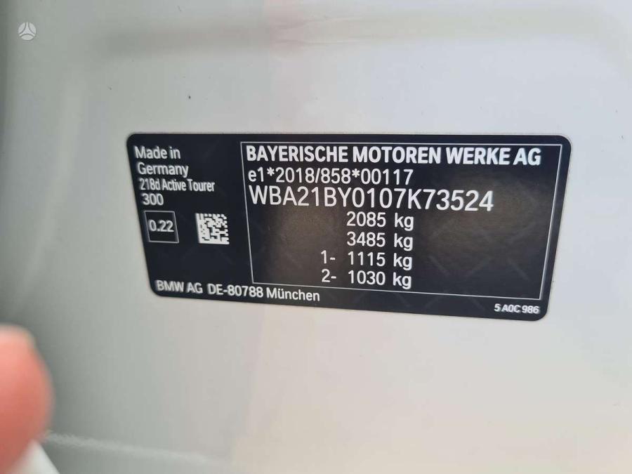 Balts BMW 218 Active Tourer 2022 Šauļi, ar dzinēja tilpumu 2.00 L un nobraukumu 122 tūkst. km par 20500 €, foto 37 vietnē AUTOMOTO.COM.LV