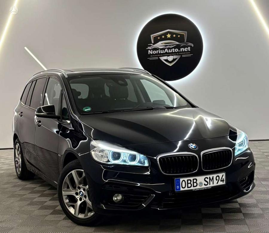 Black BMW 218 Gran Tourer 2015 in Marijampole, with an engine capacity of 2.00 L and mileage of 300 thousand km for 9450 €, photo 1 on AUTOMOTO.COM.LV